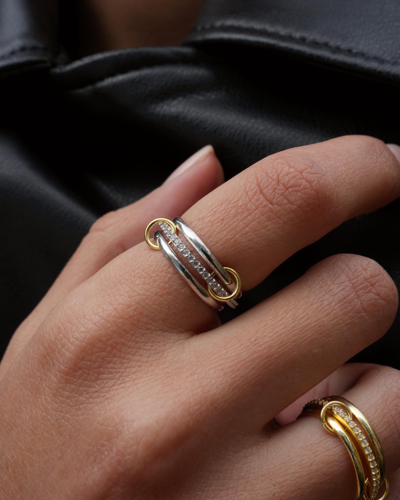 Multi Link Connected Ring, Chunky Ring Set, Eternity Statement Ring ...