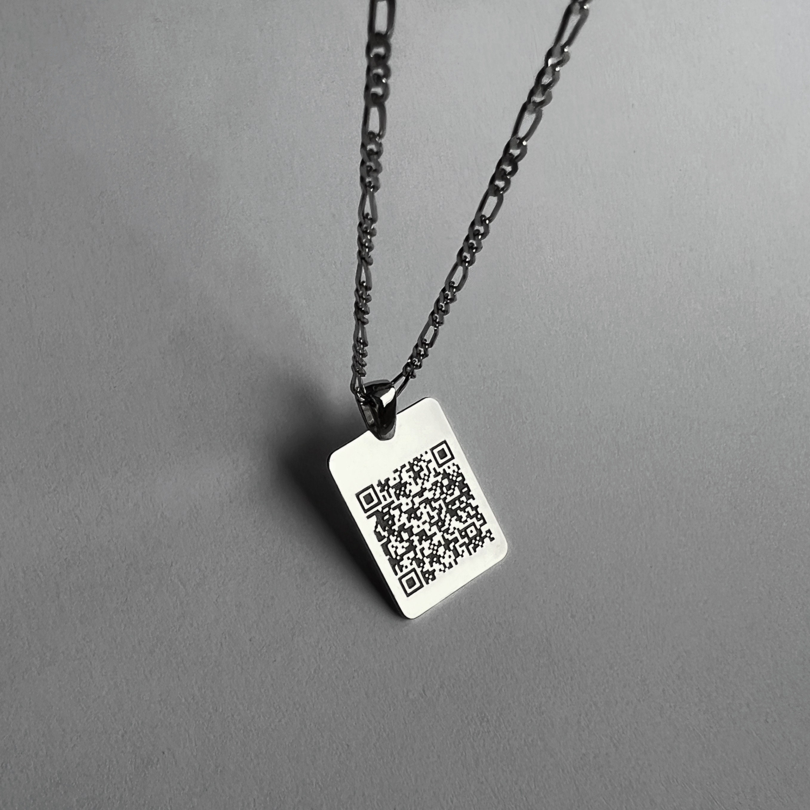Unisex Personalised QR Code Necklace, Memorial Voicemail Gift, Engraved ...