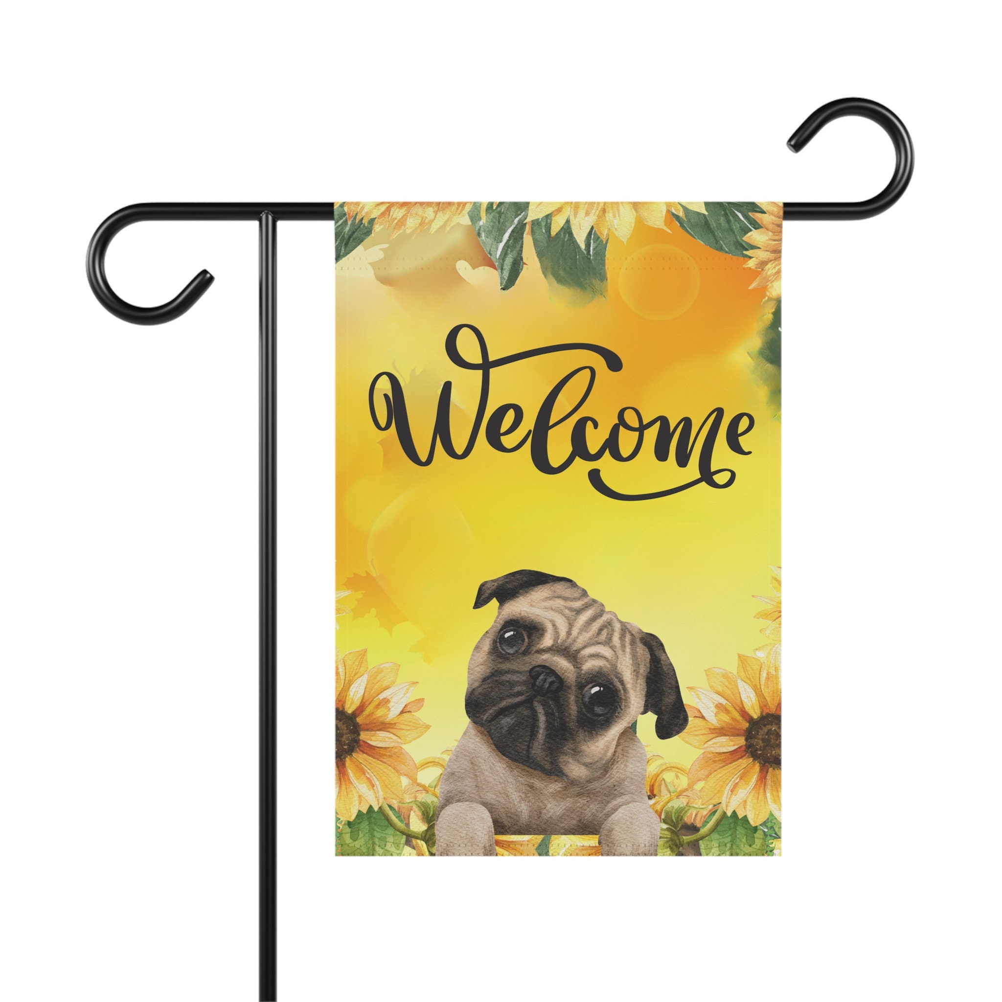 Welcome Pug Flag, Sunflower Flag, Pug Garden Flag, Pug Lover Gift, Fall ...