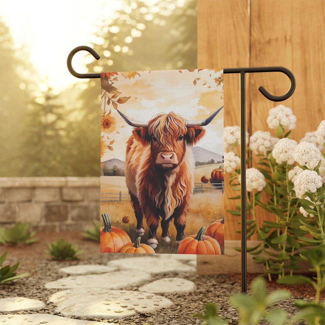 Fall Cow Garden Flag, Autumn Cow Flag, Spooky Cow Flag, Highland Cow ...