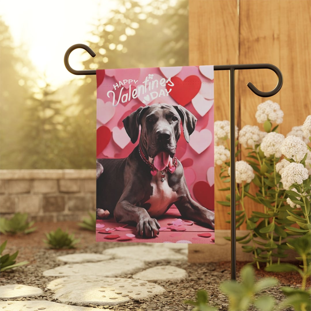 Valentines Day Great Dane Flag, Great Dane Garden Flag, Valentine's Day ...