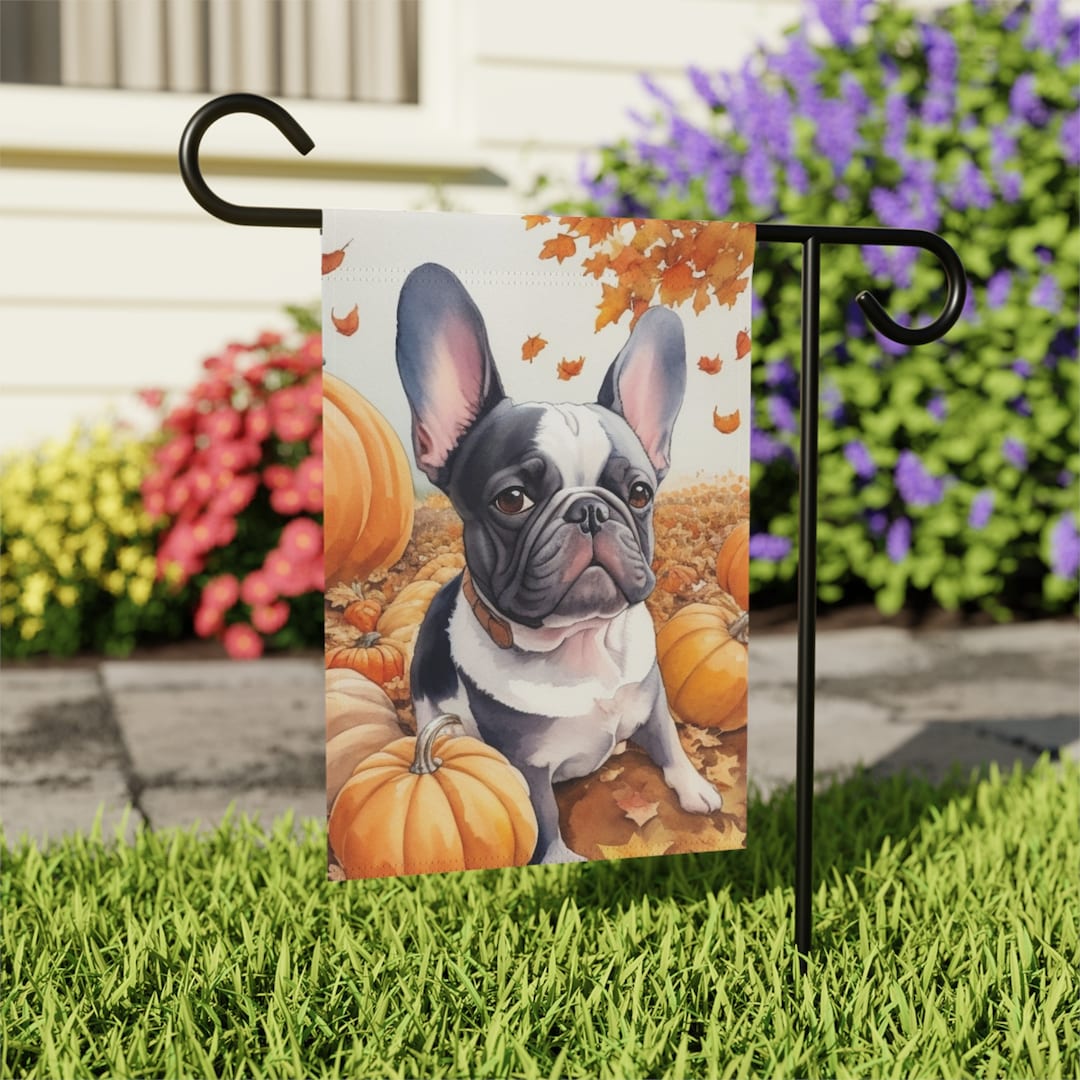 Frenchie Fall Garden Flag, Halloween French Bulldog Flag, Fall Frenchie ...