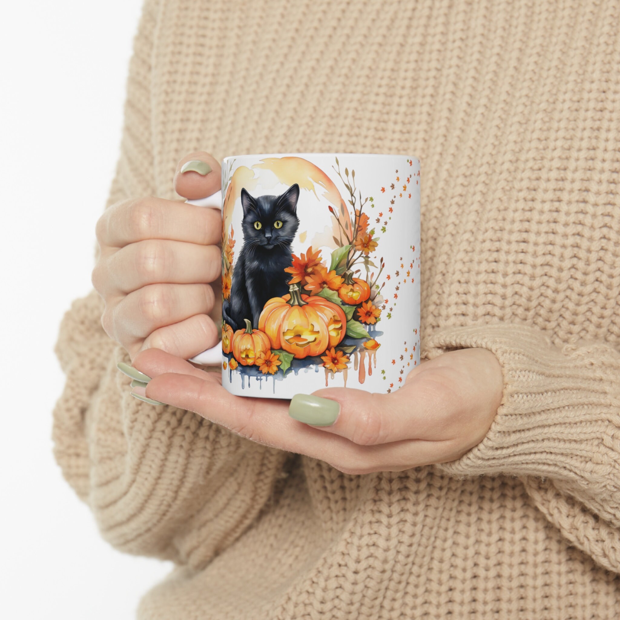 Black Cat Mug Halloween Cat Mug Black Cat Fall Mug Black - Etsy