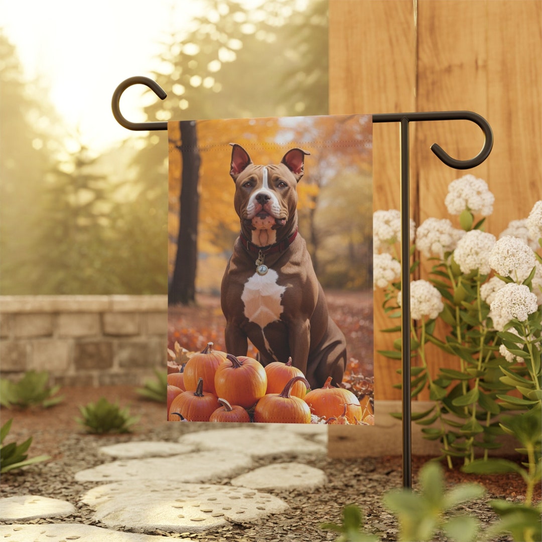 Pit Bull Fall Garden Flag, Pit Bull Autumn Flag, Pit Bull Fall Flag ...