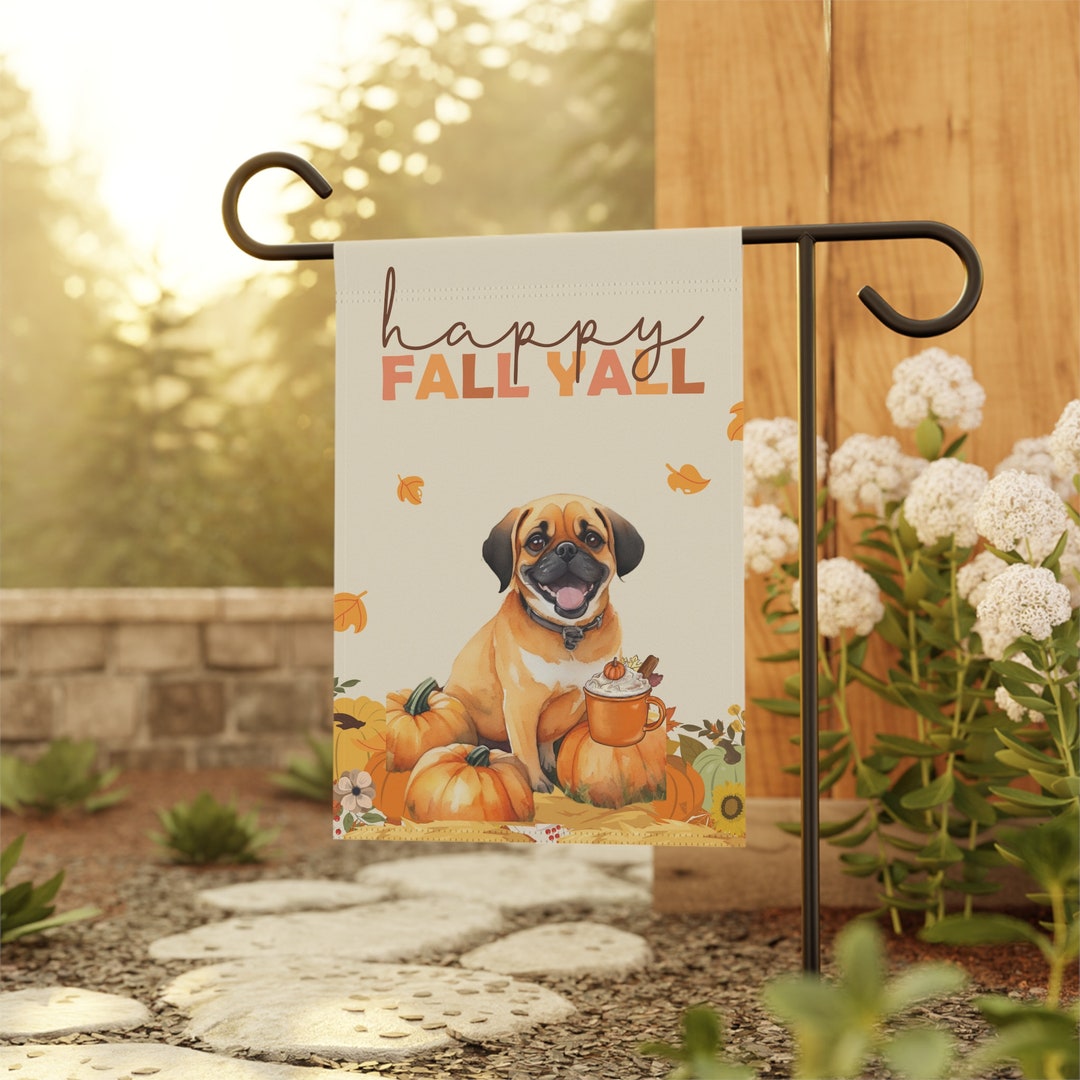 Fall Puggle Flag, Happy Fall Flag, Puggle Garden Flag, Puggle Lover ...