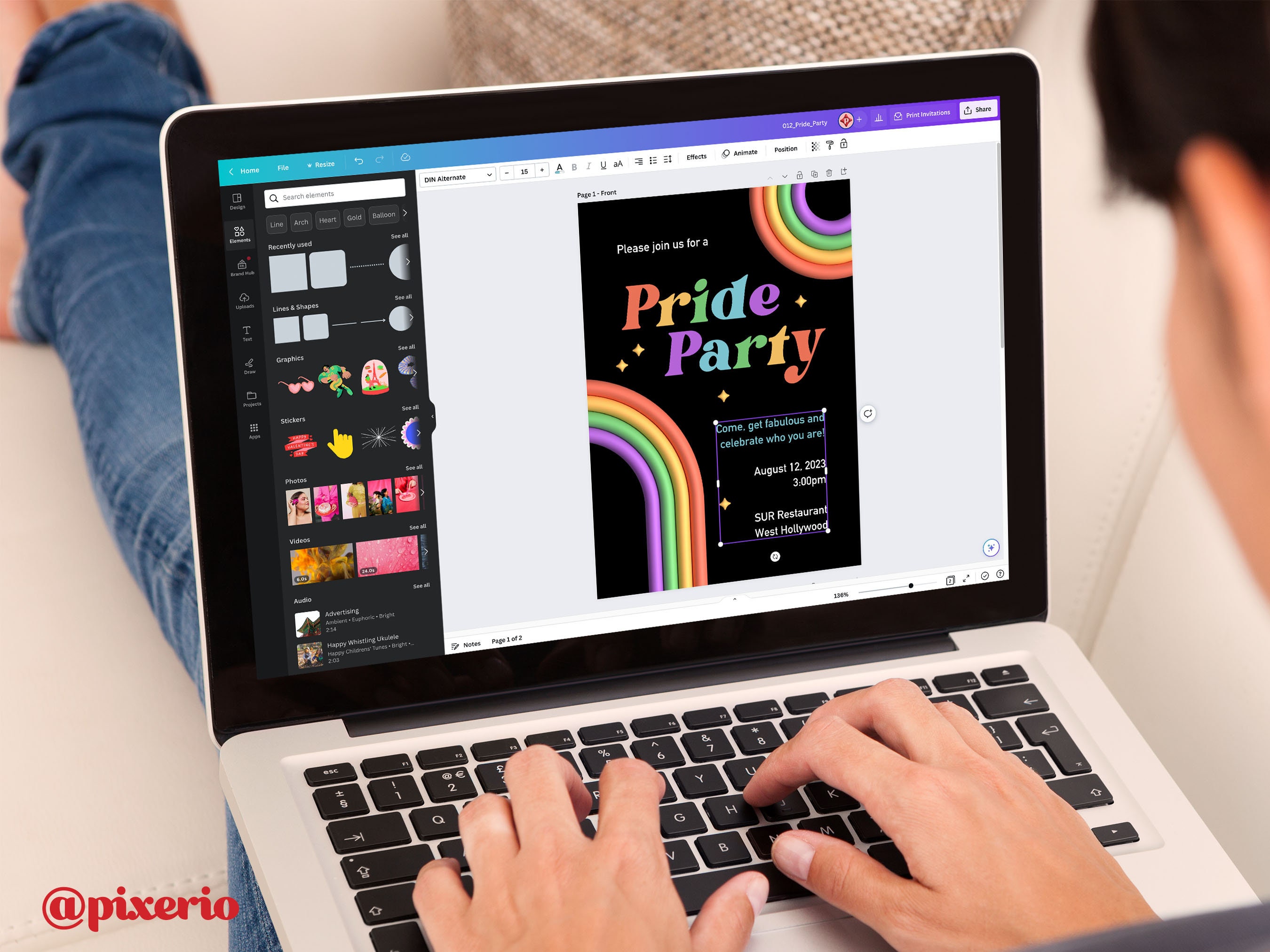 Editable Pride Party Invite LGBTQ Party Rainbow Black Invitation Canva ...