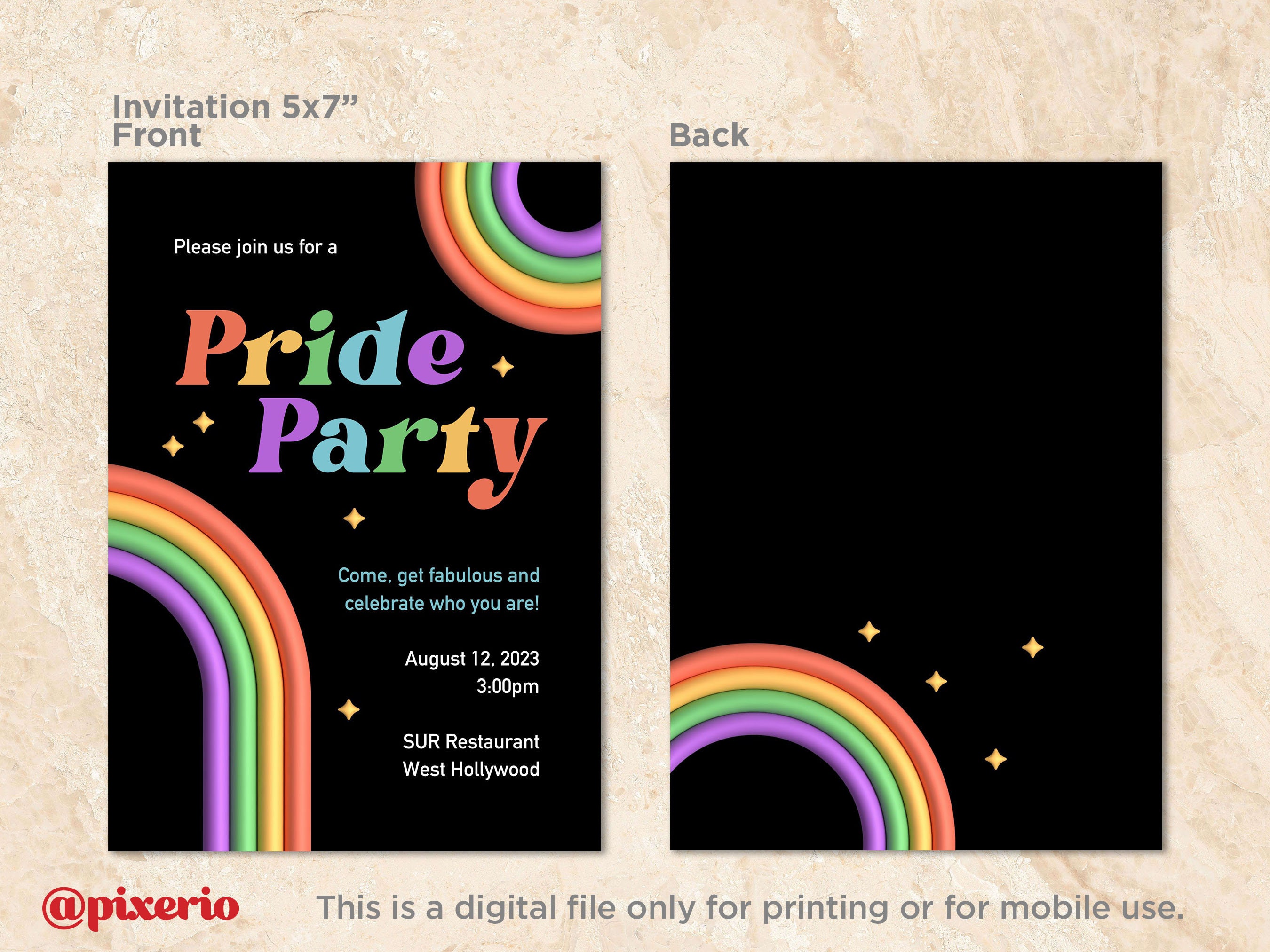 Editable Pride Party Invite LGBTQ Party Rainbow Black Invitation Canva ...