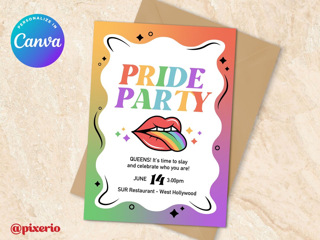 Editable Pride Party Invitation LGBTQ Party Rainbow Wave Invite Canva ...