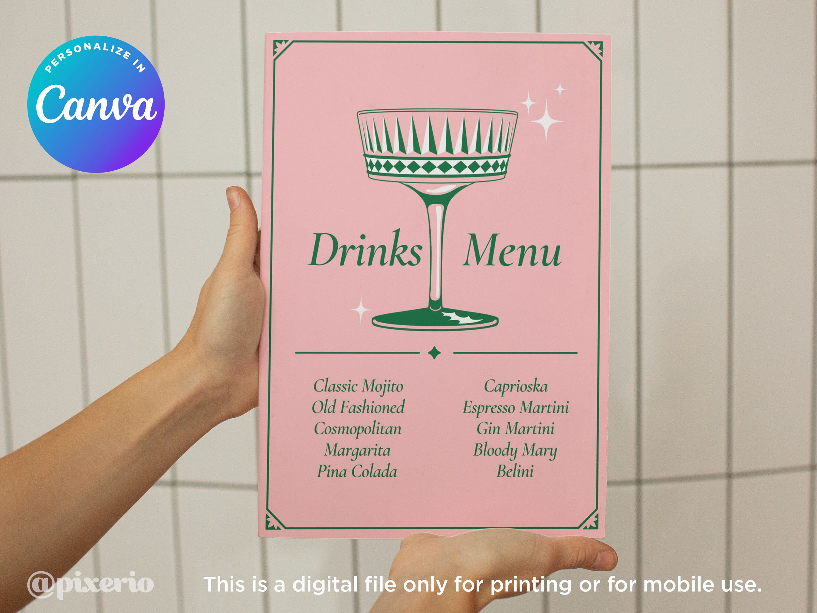 Editable Pink Drinks Menu Bridal Shower Coupe Cocktail Wedding A4 ...