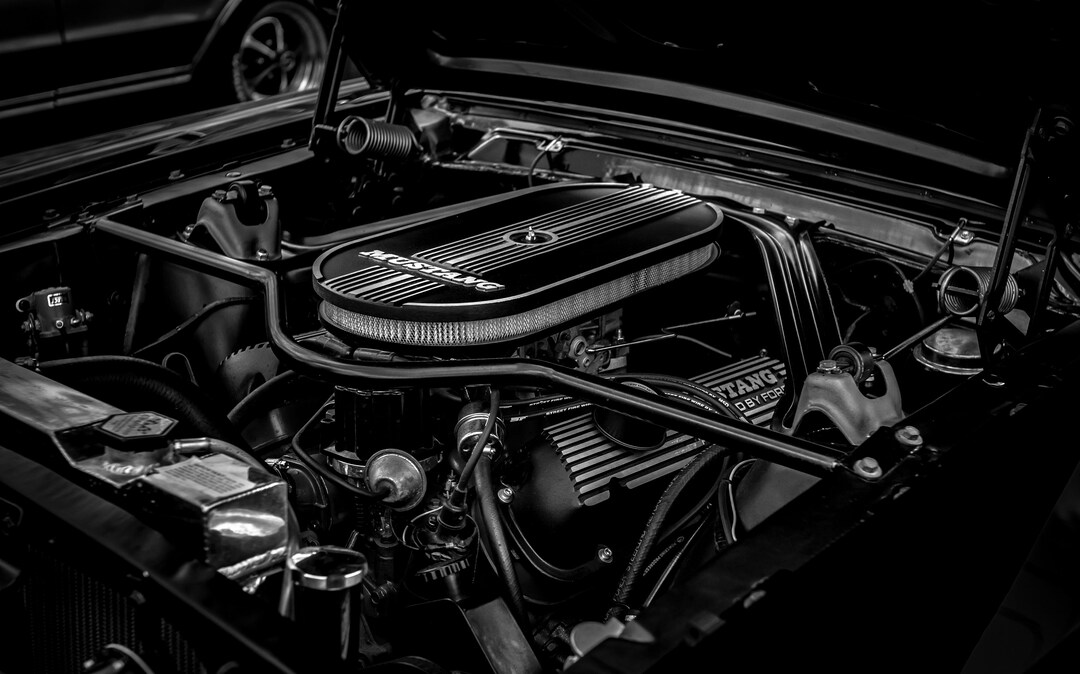 Mustang Engine Block Canvas or Metal Wall Art Muscle Car Decor Black ...