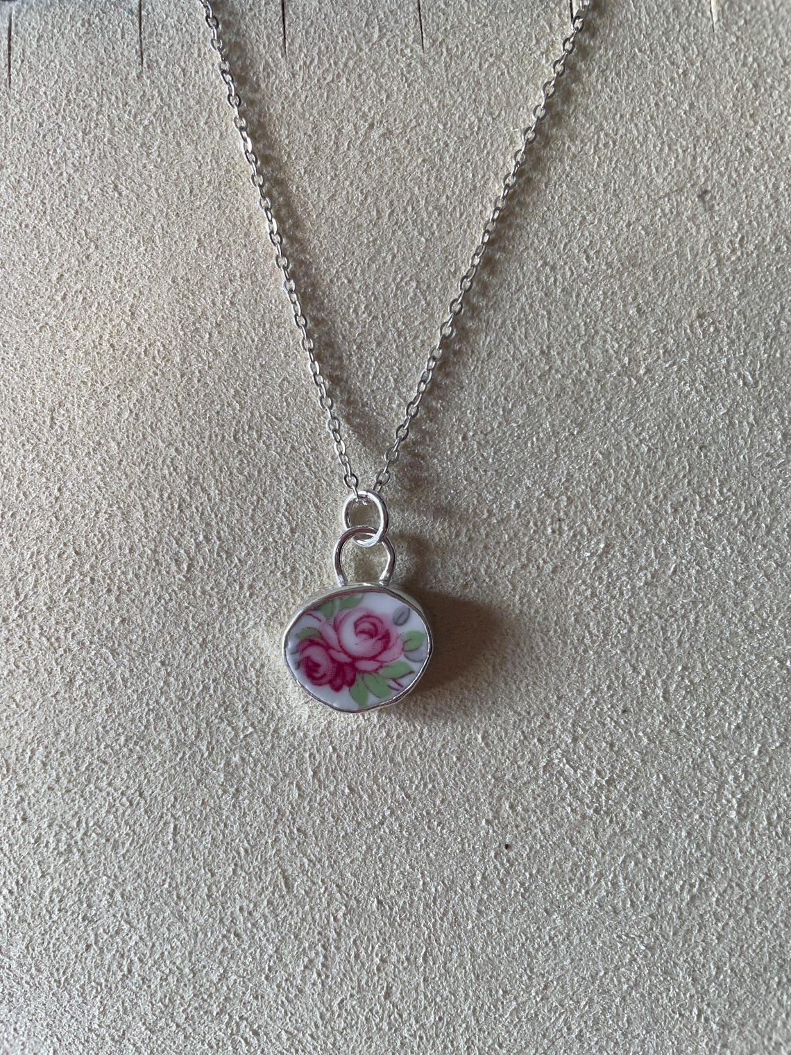 Handmade Sterling Silver Pink Rose China Necklace, Upcycled Vintage ...