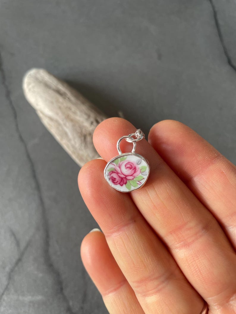 Handmade Sterling Silver Pink Rose China Necklace, Upcycled Vintage ...