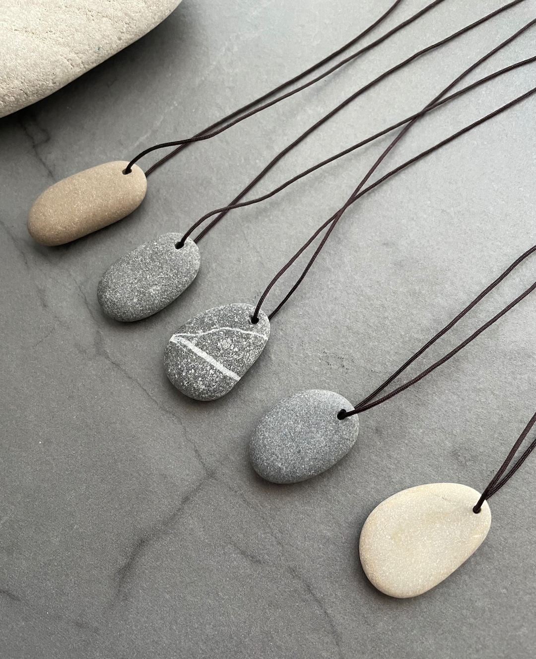 Sea Pebble Necklace / Rock Necklace / Natural Beach Pebble Pendant ...