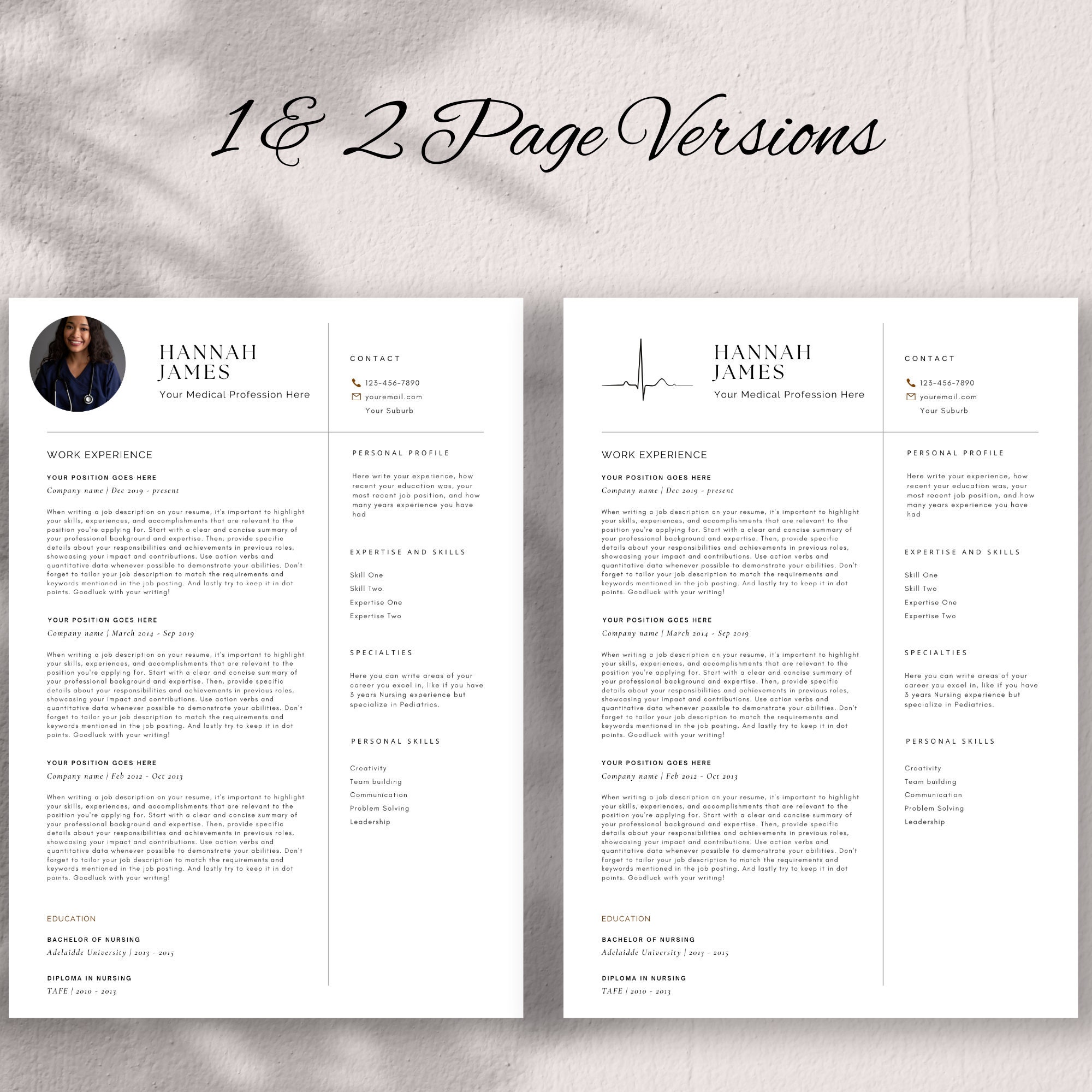 Nurse Resume Template for Canva & Word, Registered Nurse Resume, Remote ...
