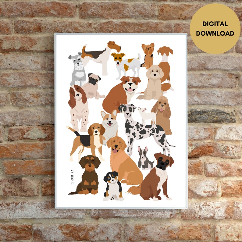 Dog Breeds Print, Digital Download, Dog Wall Art Print, Dogs ...
