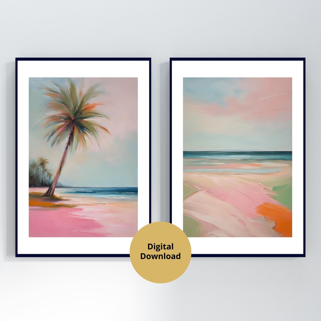 Beach Prints Set of 2, Digital Download, Coastal Wall Art, Palm Tree ...
