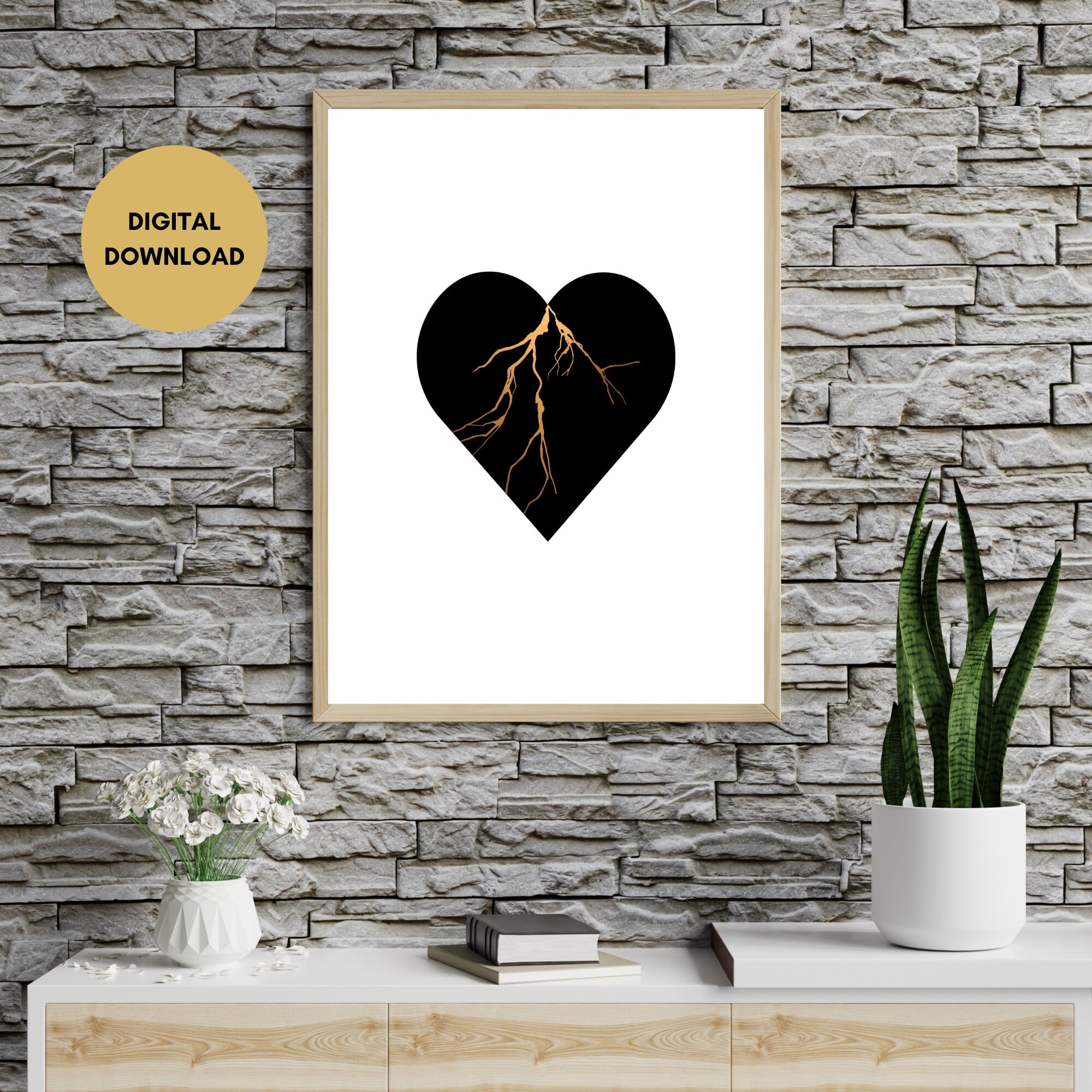 Kintsugi Black Heart Wall Art Print, Digital Download, Japanese ...