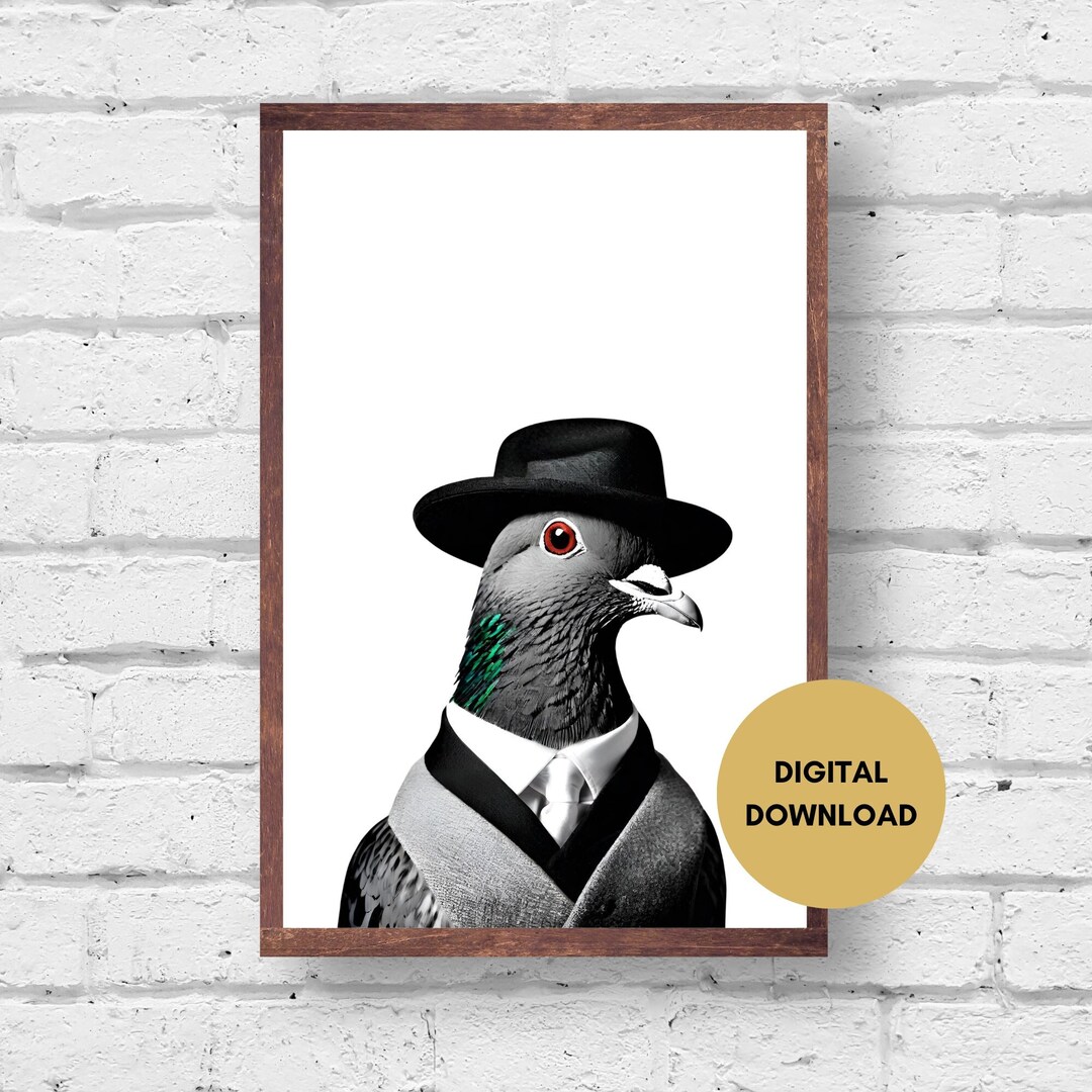 Pigeon in a Hat Print, Digital Download, Pigeon Printable Wall Art ...