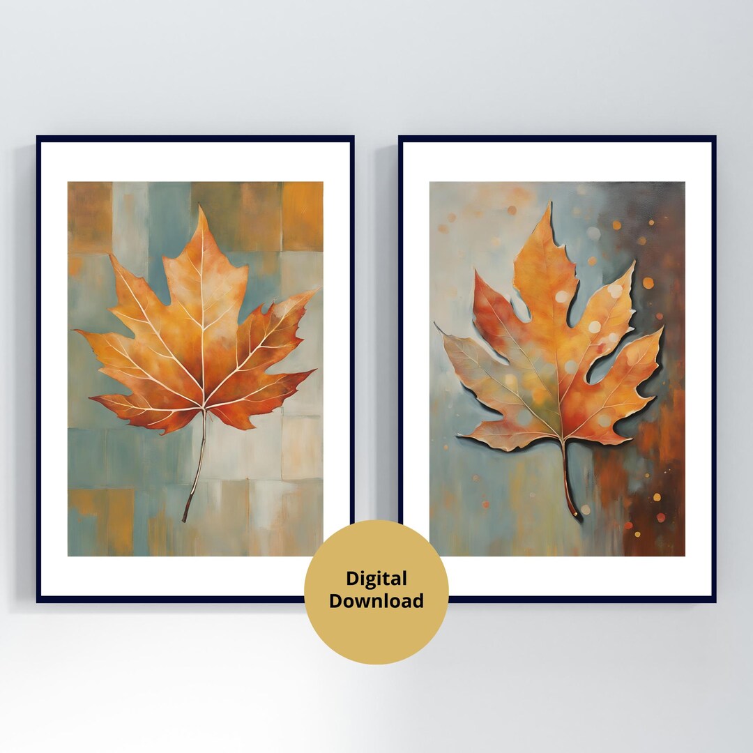 Autumn Wall Art, Set of 2, Fall Leaves, Digital Download, Fall Wall Art ...