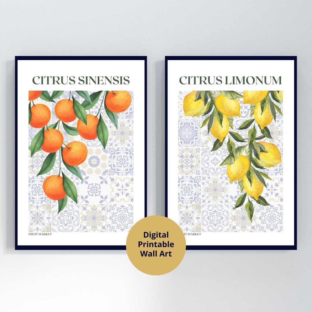 Citrus Fruit Print Set, Digital Download, Set of 2 Citrus Art, Orange ...