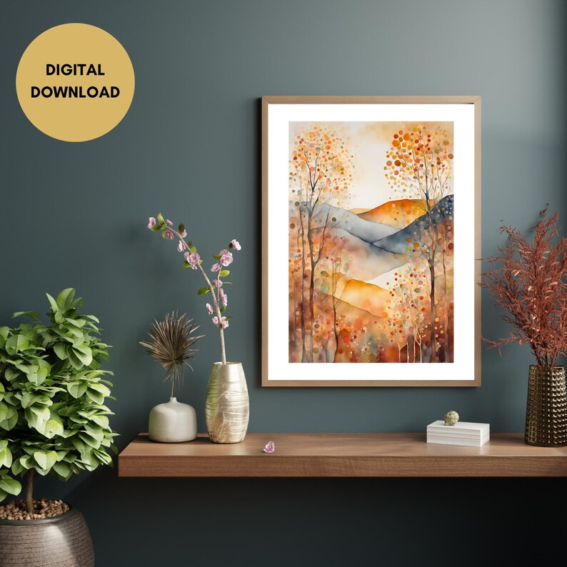 Watercolor Autumn Wall Art, Set of 2, Digital Prints, Fall Landscape ...