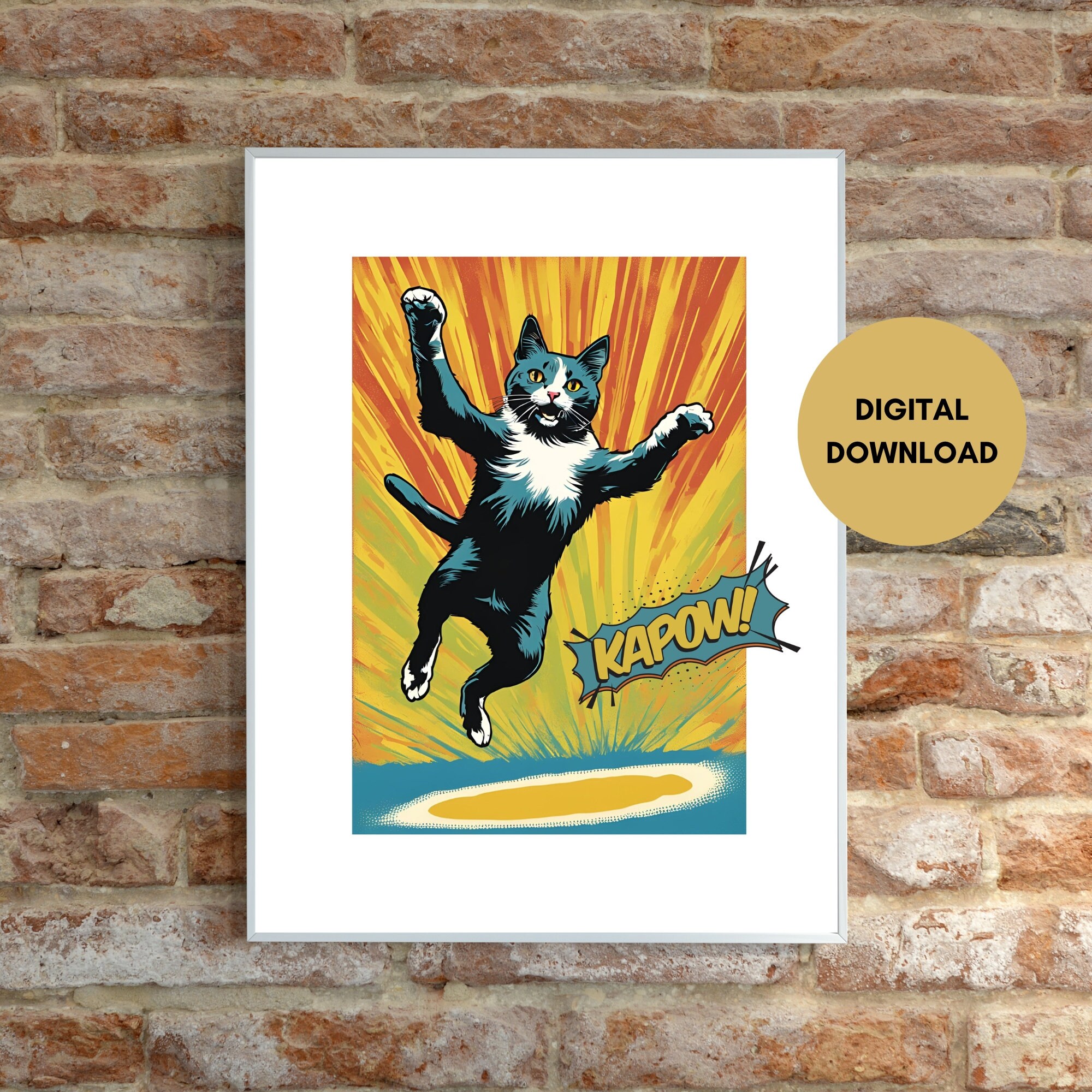 Kapow Cat Pop Art Print, Digital Print, Pop Art, Cat Wall Art, Retro ...