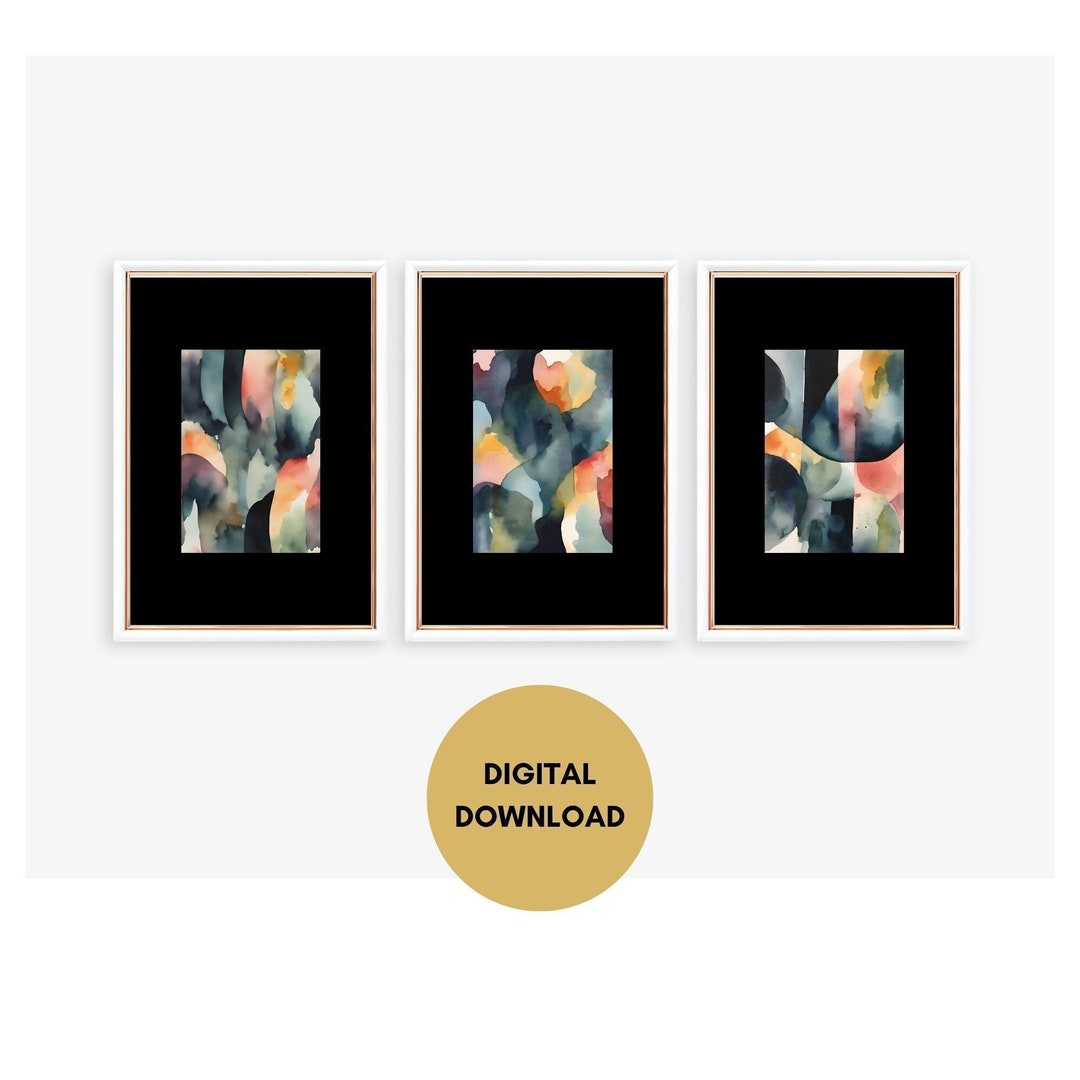 Abstract Wall Art Set of 3, Digital Print, Watercolor Modern Art Print ...