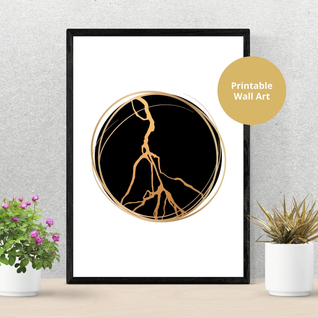 Kintsugi Wall Art Print Digital Download, Japanese Kintsugi Black Gold ...