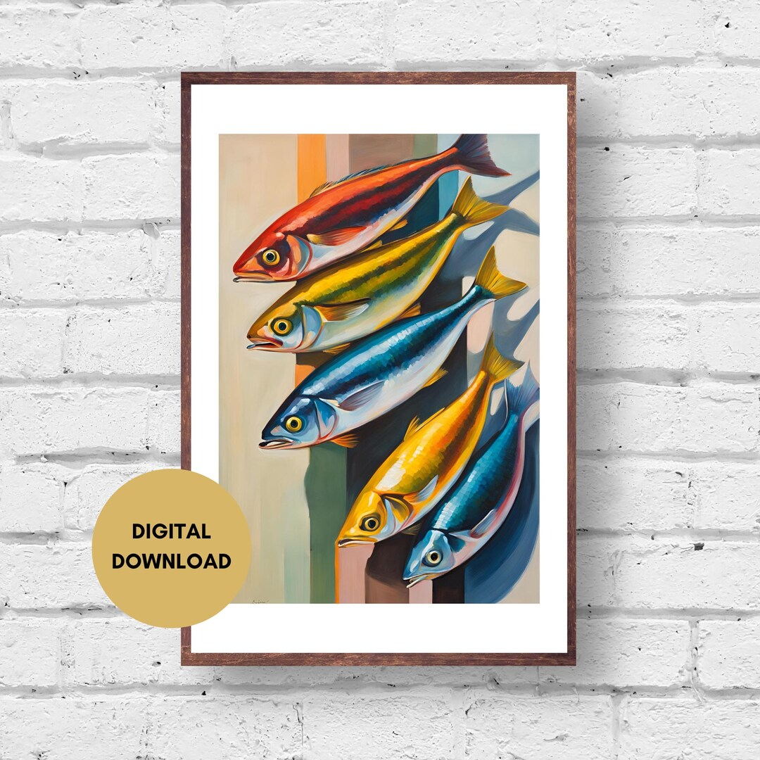 Colorful Fish Print, Digital Download, Fish Illustration, Beach House ...
