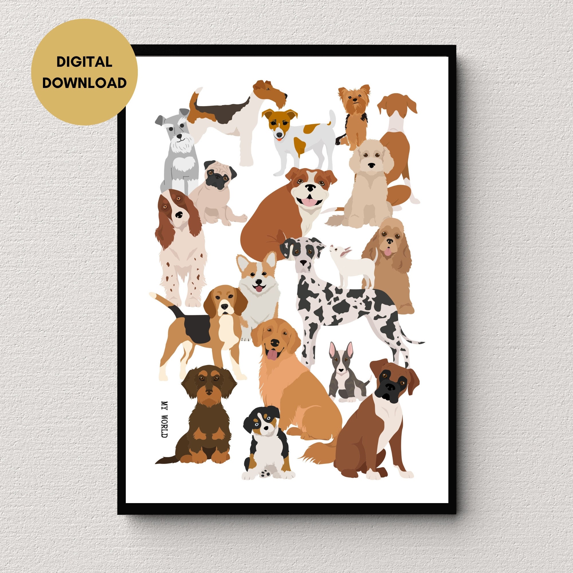 Dog Breeds Print, Digital Download, Dog Wall Art Print, Dogs ...