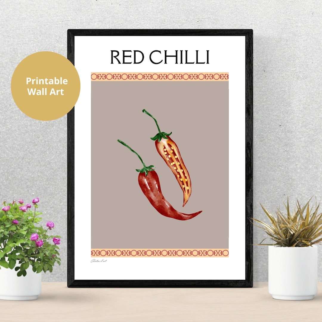 Chilli Print, Retro Chilli Poster Digital Download, Kitchen Vegetable ...