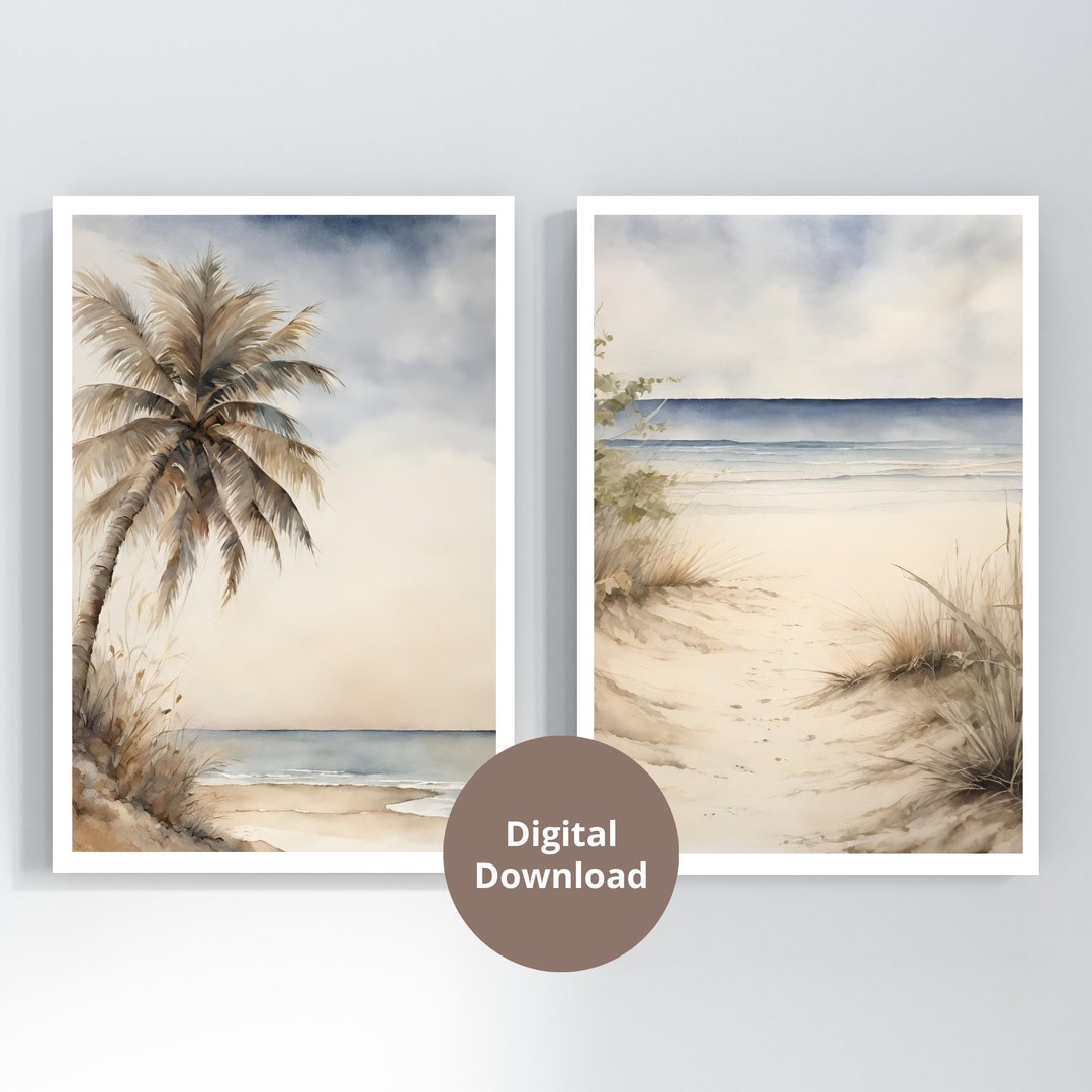 Watercolor Beach Prints Set of 2, Digital Download, Coastal Wall Art ...