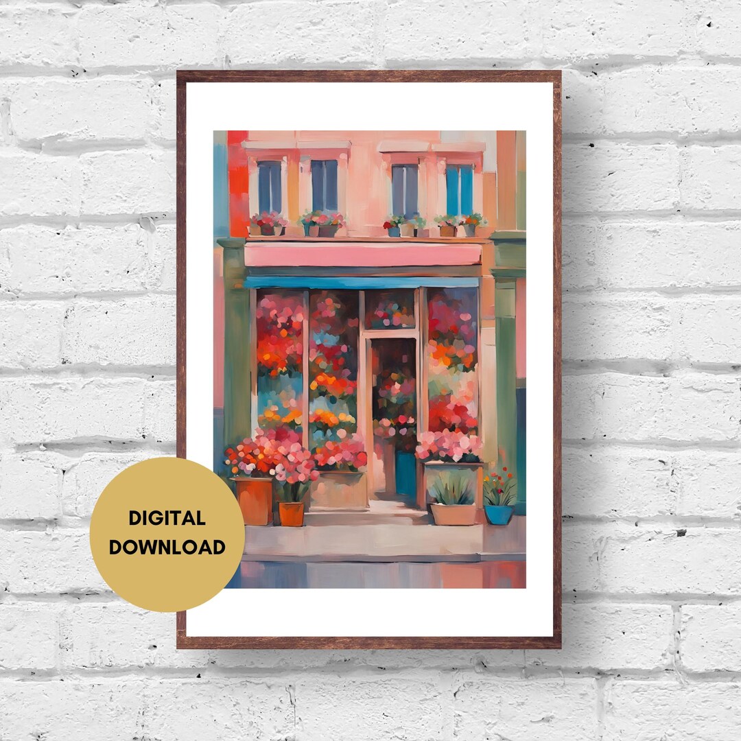 Paris Flower Shop Print, Digital Print, Cute Flower Shop Wall Art, Pink ...