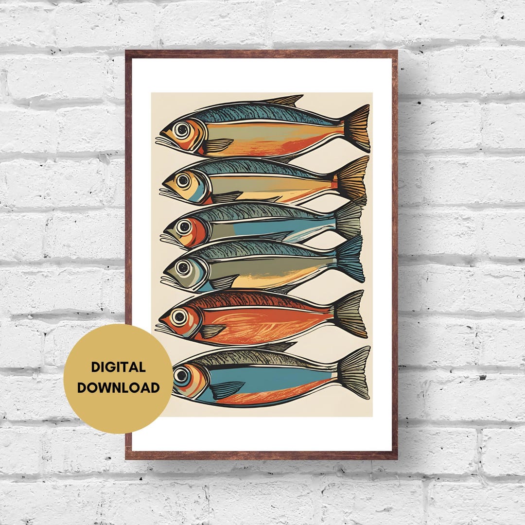 Retro Fish Print, Digital Download, Fish Illustration, Beach House Art ...