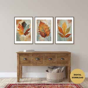 Autumn Wall Art, Set of 3, Fall Leaves, Digital Prints, Fall Wall Art ...