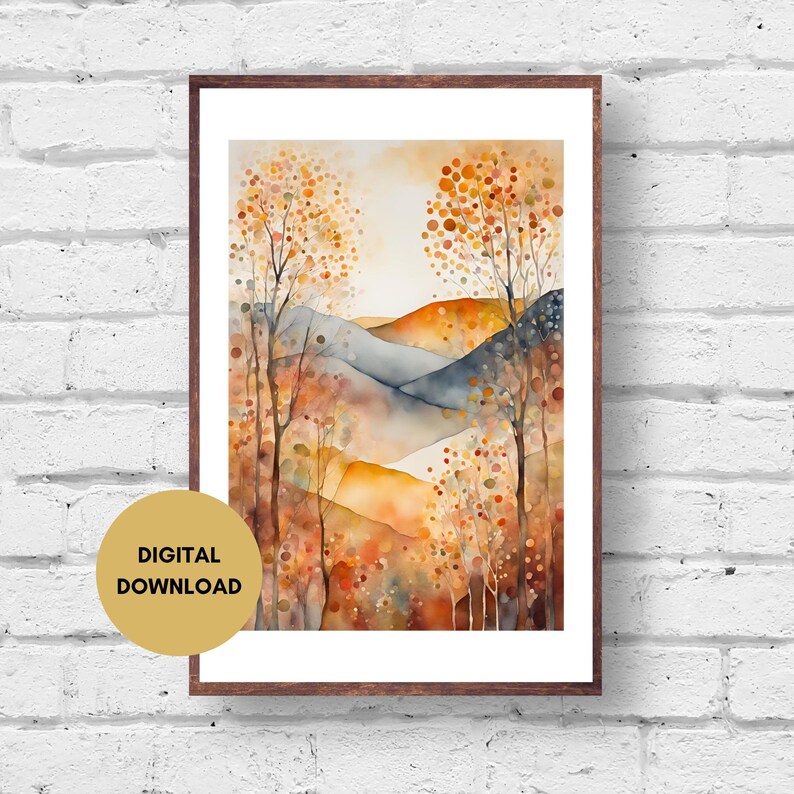 Watercolor Autumn Wall Art, Set of 2, Digital Prints, Fall Landscape ...
