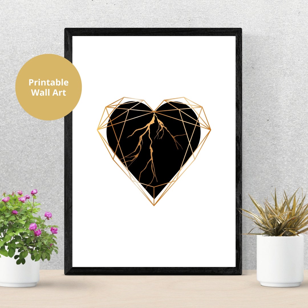 Kintsugi Wire Heart Print, Digital Download Kintsugi Heart Wall Art ...
