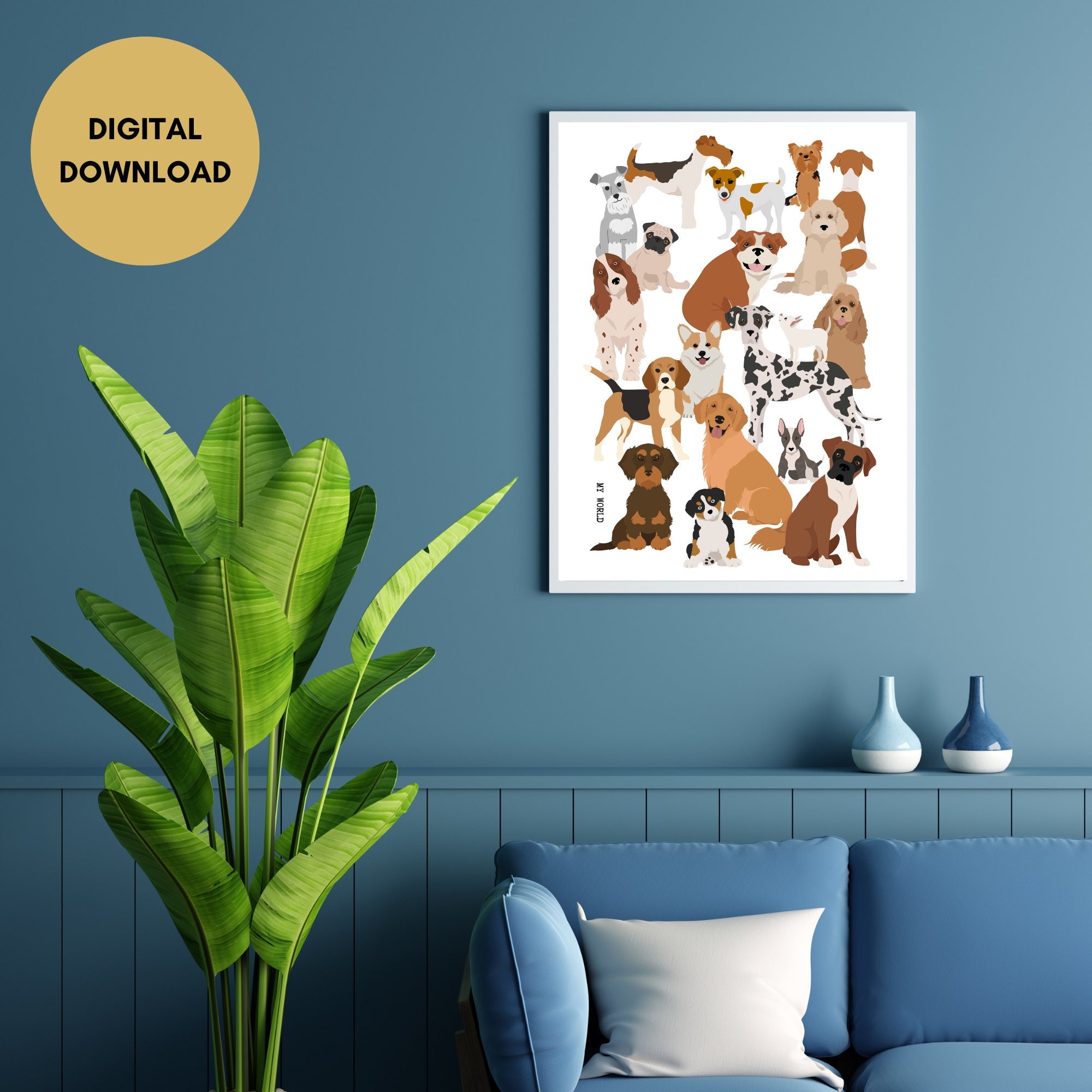 Dog Breeds Print, Digital Download, Dog Wall Art Print, Dogs ...