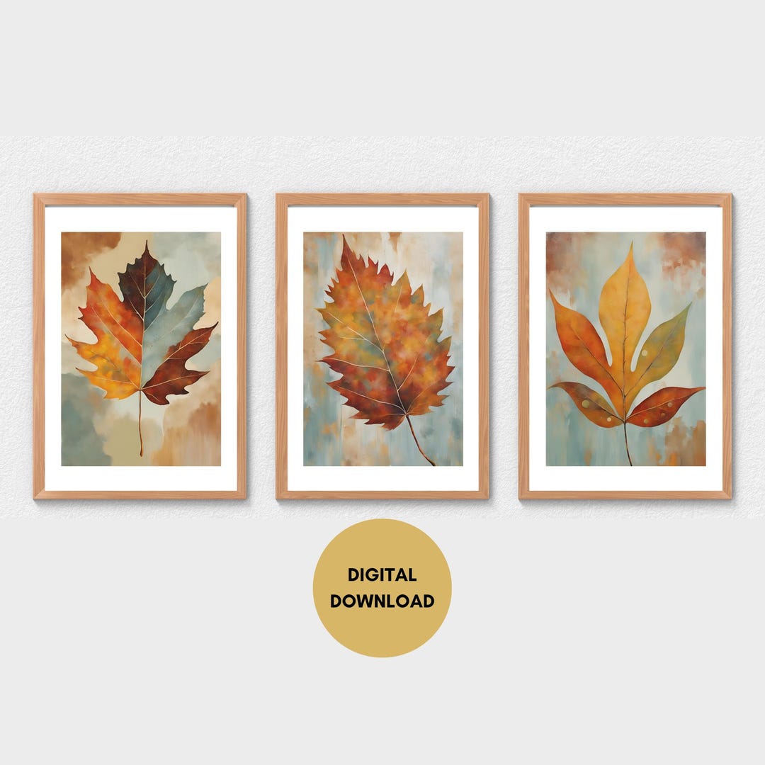 Autumn Wall Art, Set of 3, Fall Leaves, Digital Prints, Fall Wall Art ...