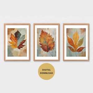Autumn Wall Art, Set of 3, Fall Leaves, Digital Prints, Fall Wall Art ...