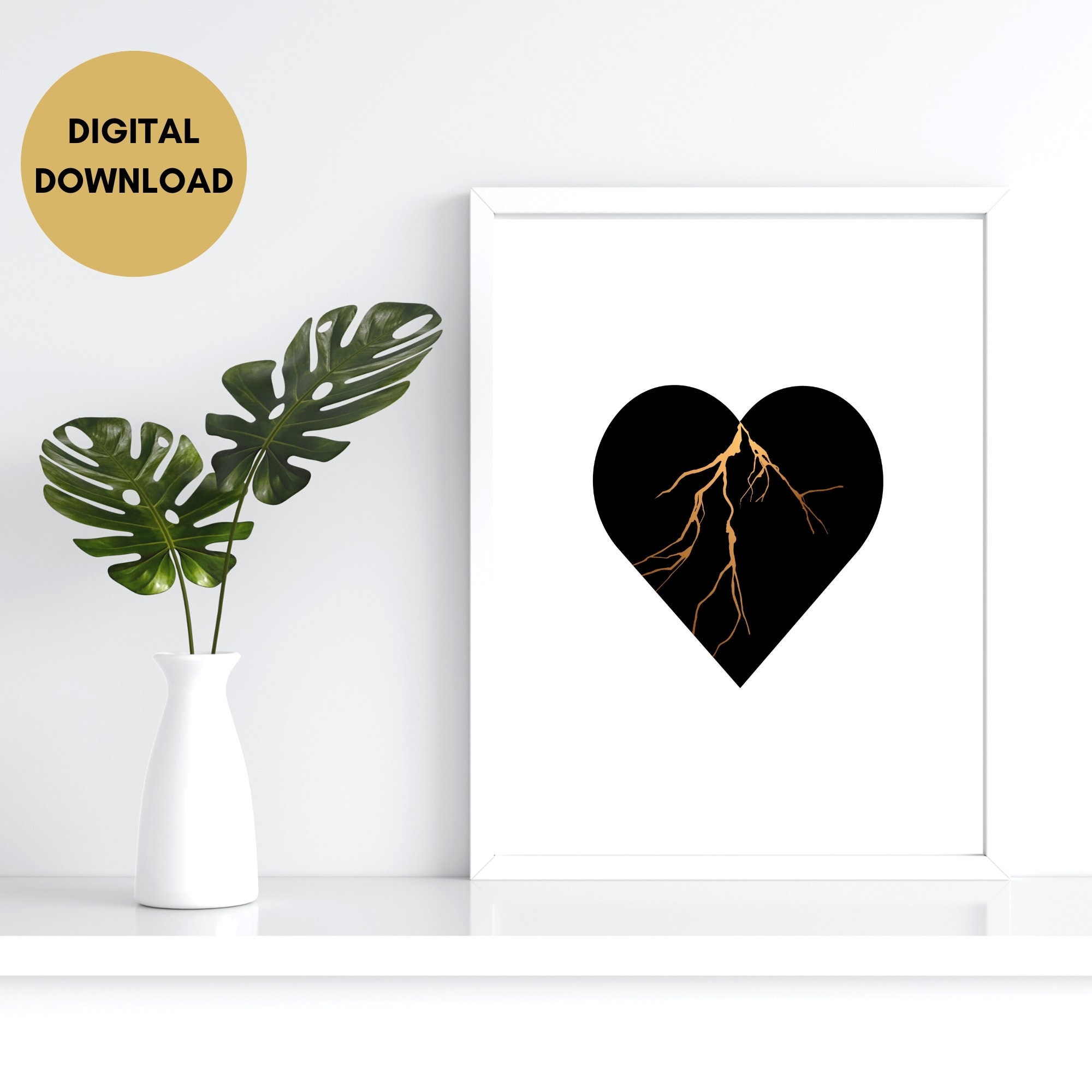 Kintsugi Black Heart Wall Art Print, Digital Download, Japanese ...