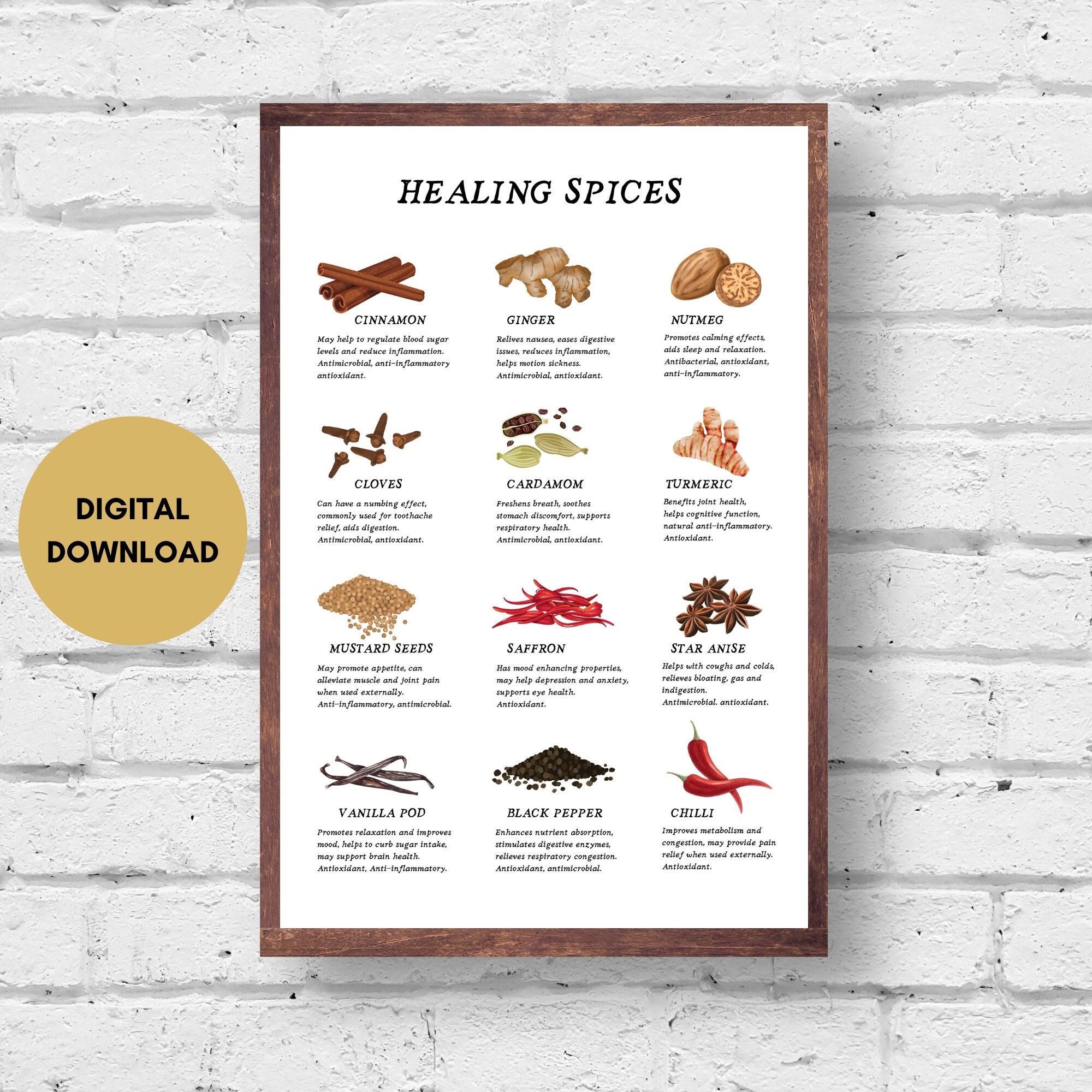 Healing Spices Print, Digital Download, Spice Poster, Spice Guide ...