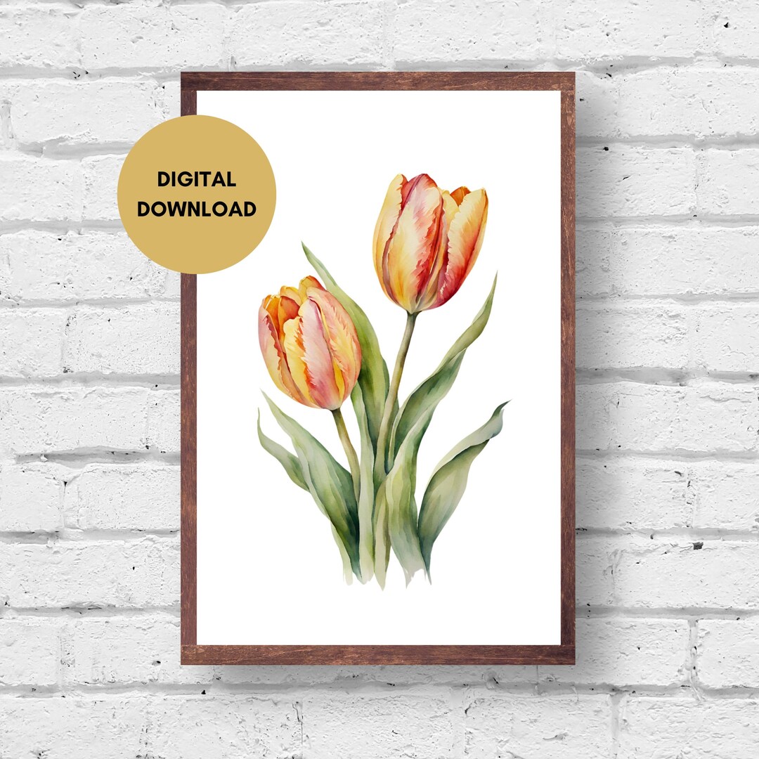 Tulip Print, Digital Download, Watercolor Tulip Painting, Spring Flower ...
