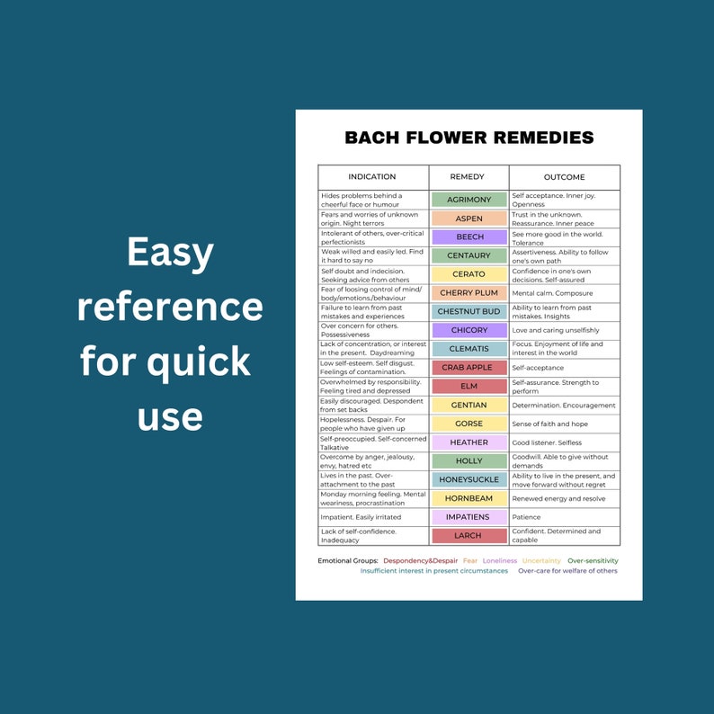 Bach Flower Remedies Chart, 38 Bach Flower Remedy Poster, Bach Flower Printable, Flower Essences ...