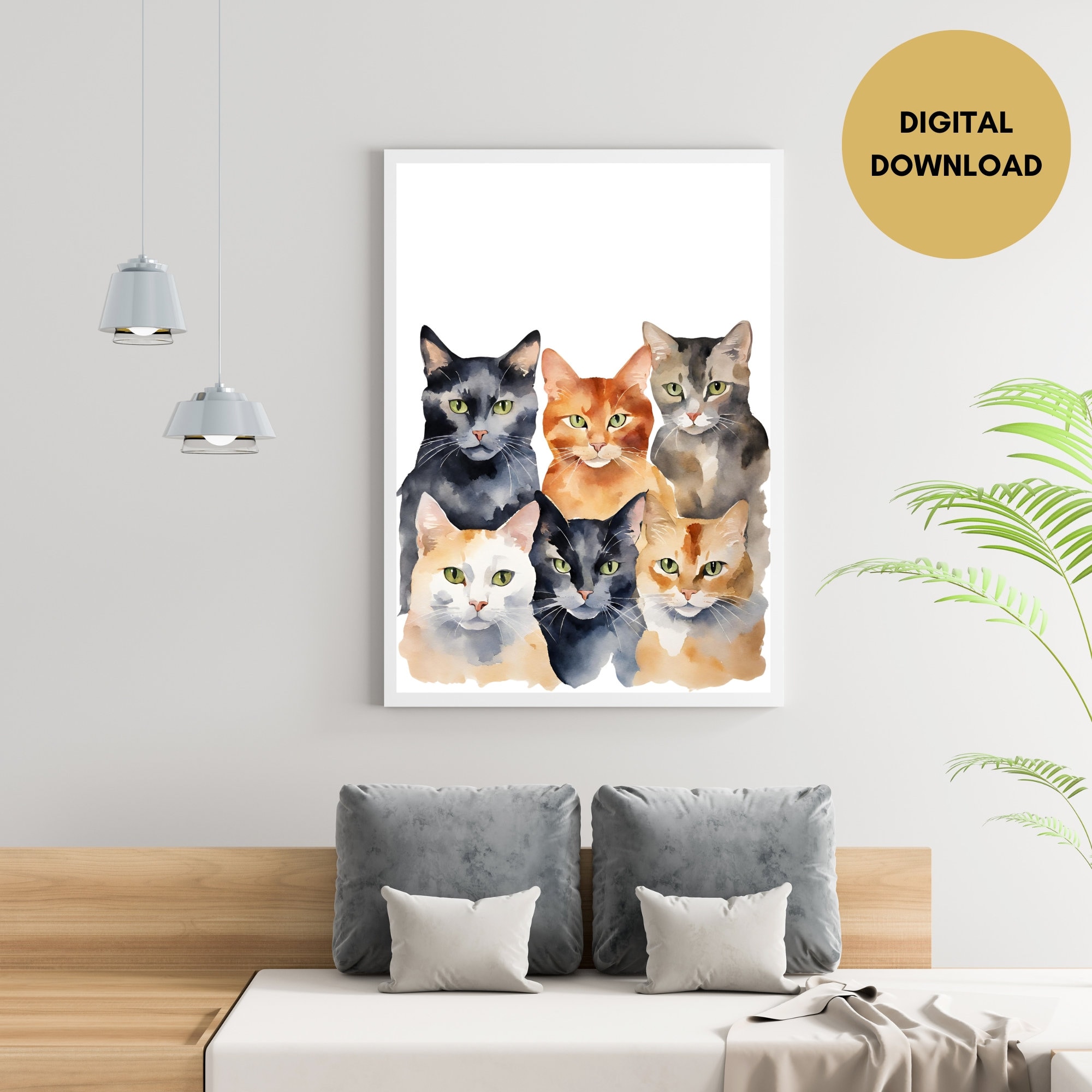 Cats Print, Digital Download, Cat Art, Cat Poster, Modern Cat Wall Art ...