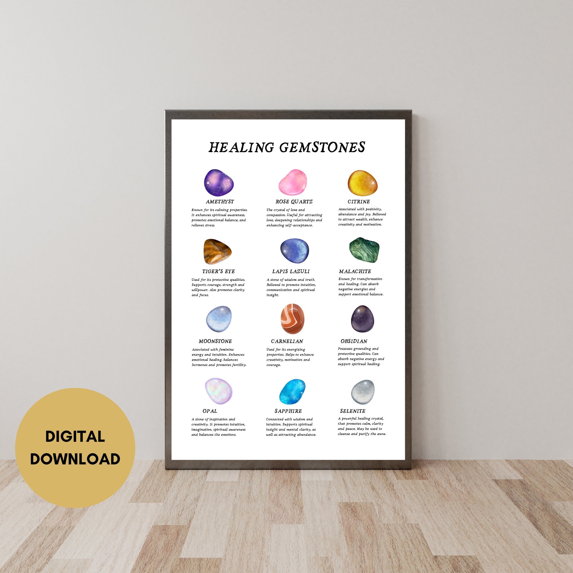 Healing Gemstones Print, Healing Crystals Poster, Digital Download ...