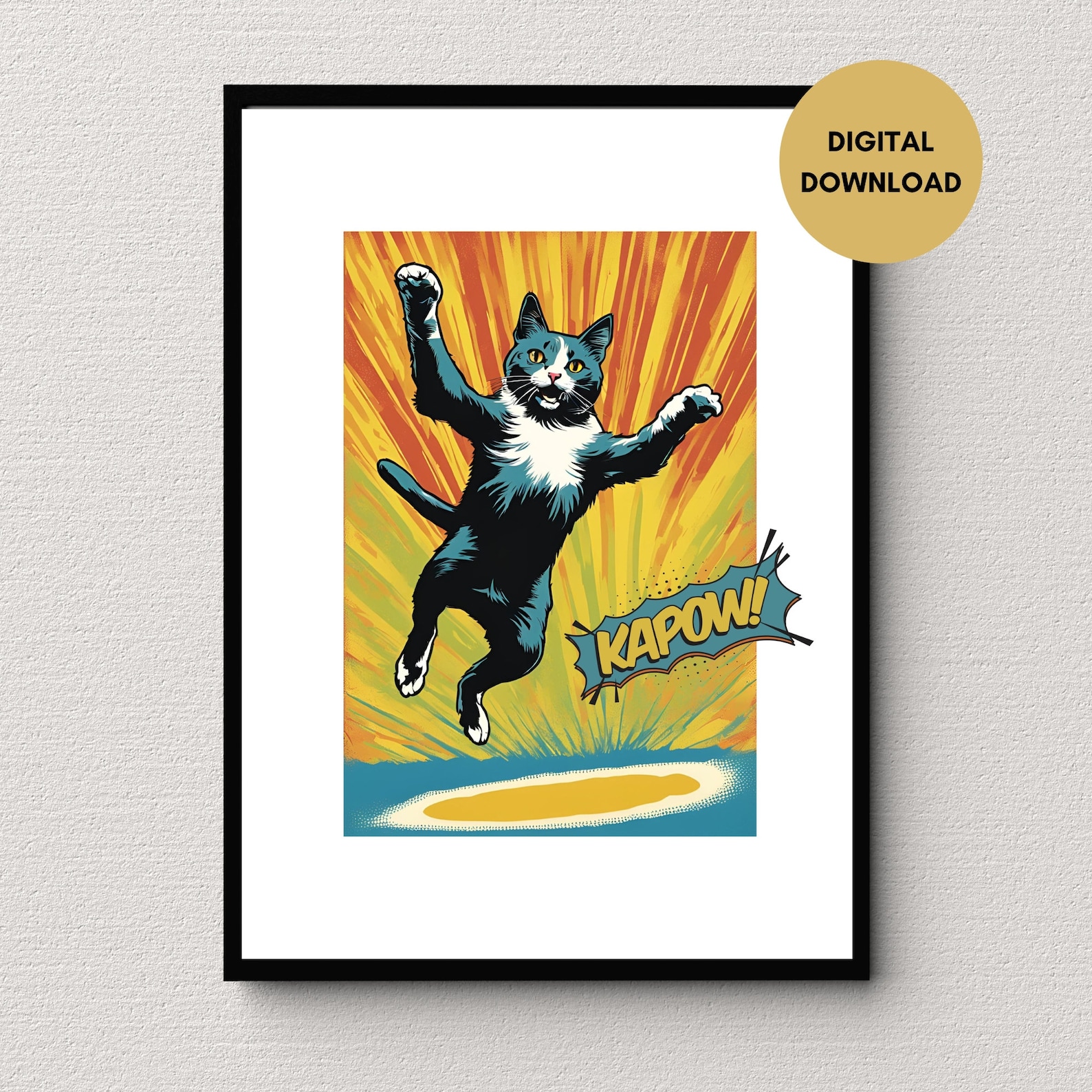 Kapow Cat Pop Art Print, Digital Print, Pop Art, Cat Wall Art, Retro ...