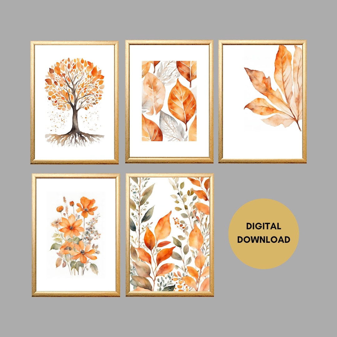 Watercolor Autumn Wall Art, Set of 5, Digital Prints, Fall Wall Art ...