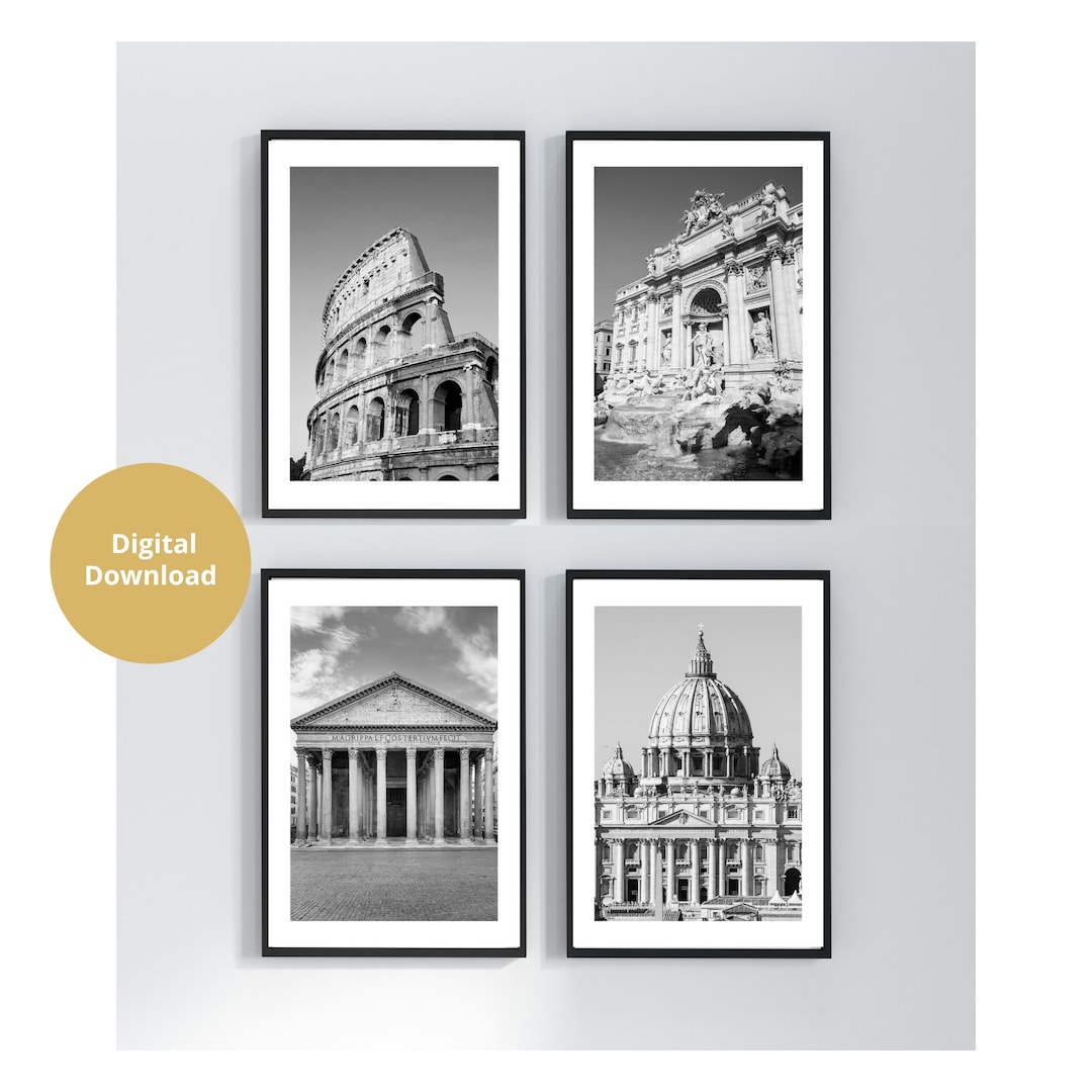Rome Print Set Digital Download, Rome Poster Black and White, Rome ...