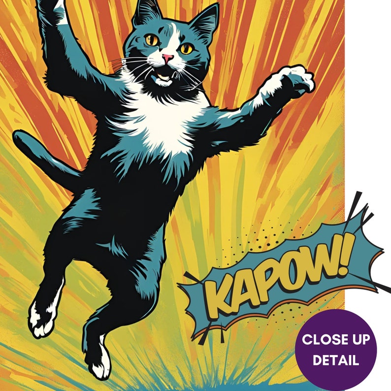 Kapow Cat Pop Art Print, Digital Print, Pop Art, Cat Wall Art, Retro ...